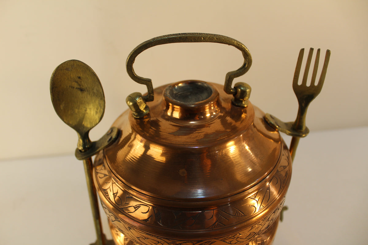 Turkish Stacking Copper Lunch Pail with Brass Fork and Spoon – Ali's ...